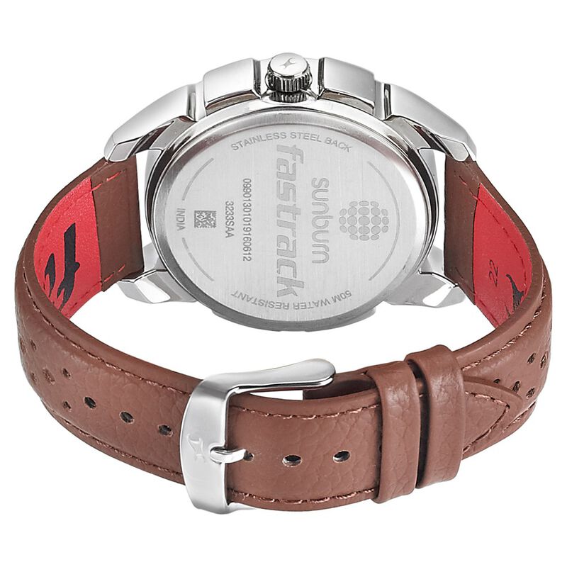 Fastrack Sunburn Quartz Analog Black Dial Leather Strap Watch for Guys