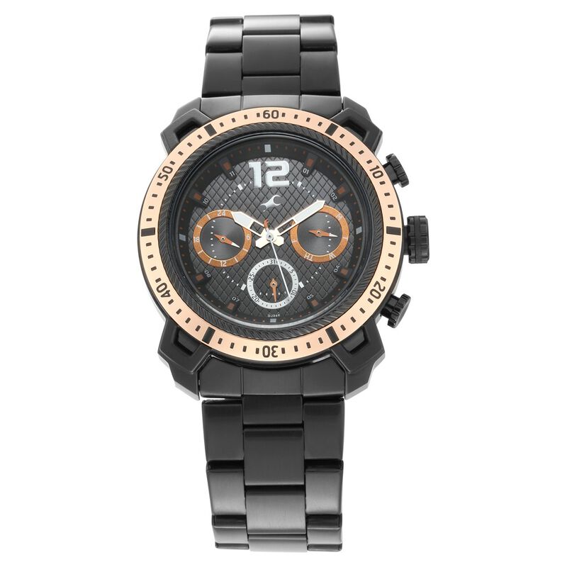 Fastrack All Nighters Quartz Analog Black Dial Stainless Steel Strap ...