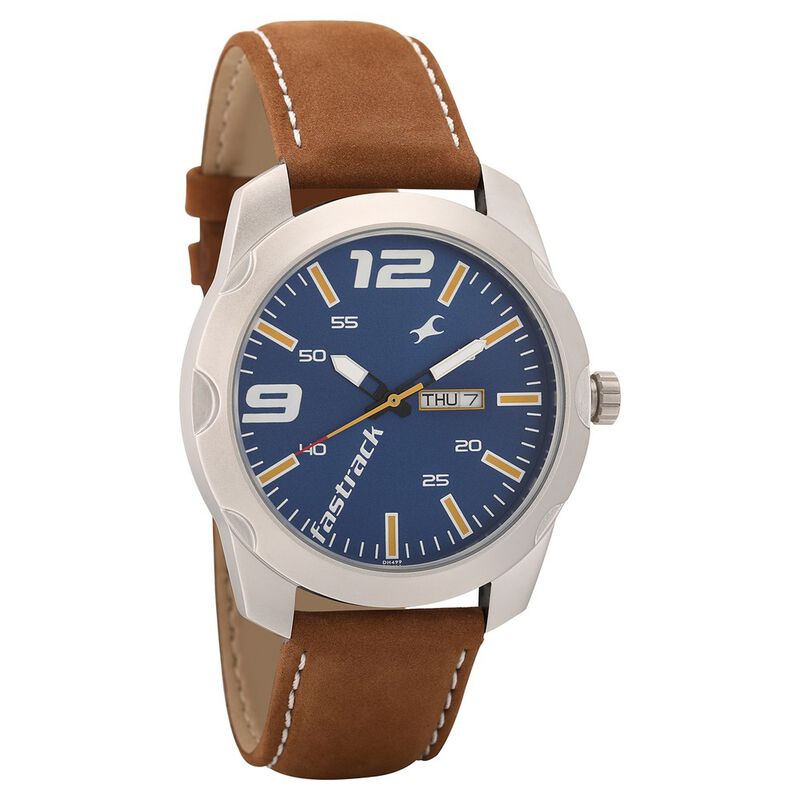 Buy Online Fastrack Quartz Analog with Day and Date Blue Dial Leather ...