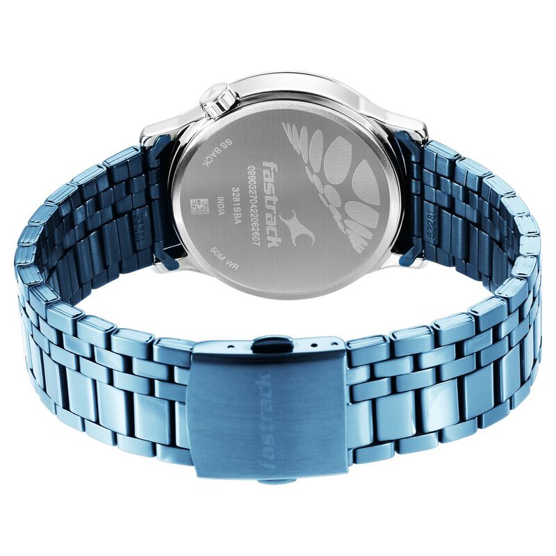 Fastrack Exuberant Quartz Analog Blue Dial Metal Strap Watch for Guys