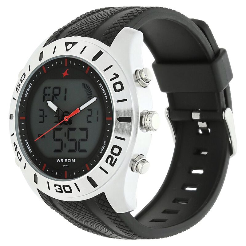 Fastrack Quartz Analog Digital Grey Dial Silicone Strap Watch for Guys