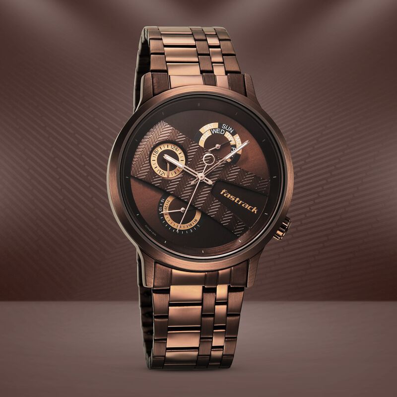 Buy Online Fastrack Exuberant Quartz Multifunction Brown Dial Stainless ...