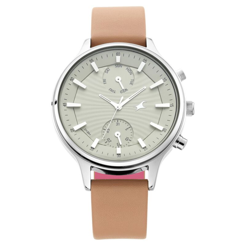 Fastrack Ruffles Quartz Multifunction Beige Dial Leather Strap Watch ...