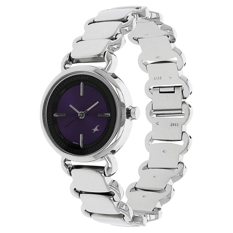Fastrack Quartz Analog Purple Dial Stainless Steel Strap Watch for Girls