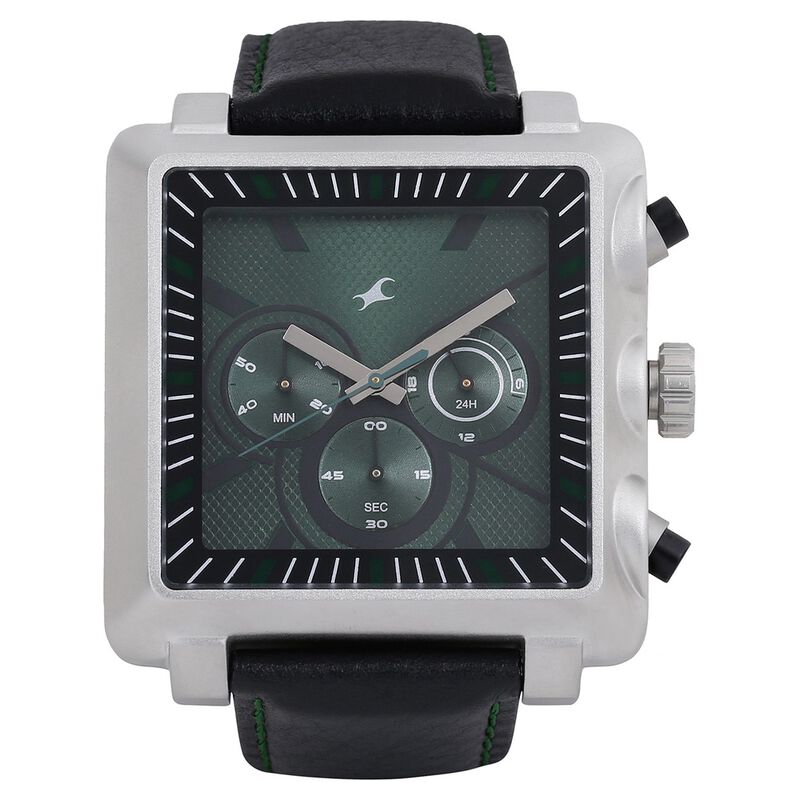Buy Online Fastrack Quartz Chronograph Green Dial Leather Strap Watch ...