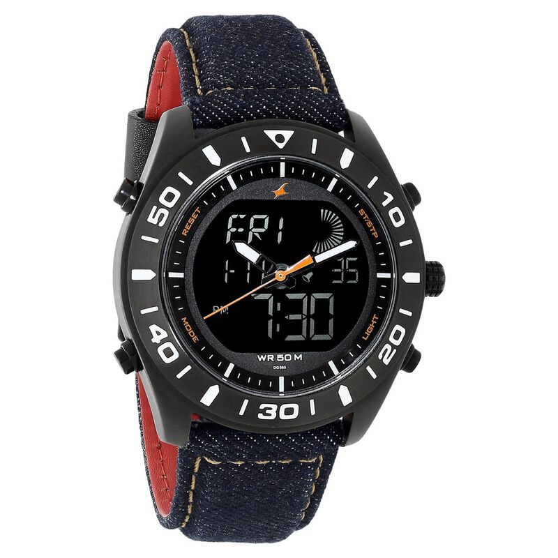 Fastrack Denim Quartz Analog Digital Black Dial Denim Strap Watch for Guys