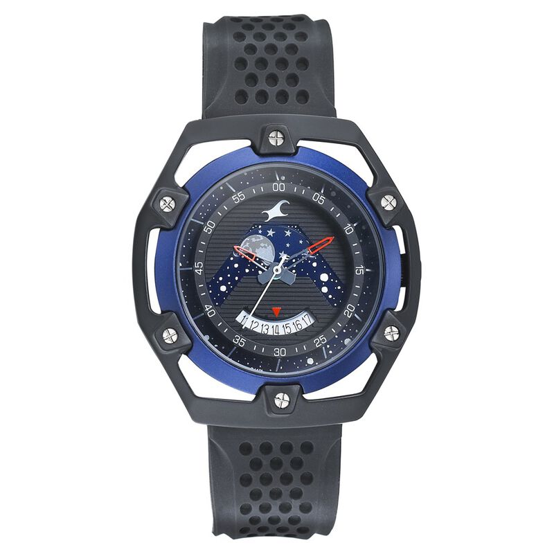 Fastrack Space Rover Quartz Analog Moonphase Black Dial Silicone Strap ...