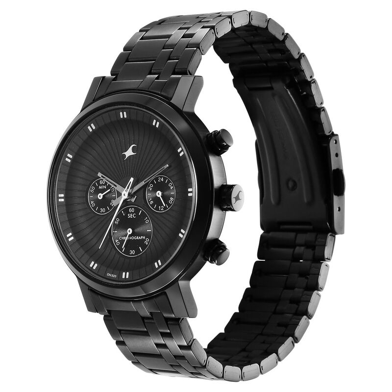 Fastrack Kronos Multifunction Black Dial Stainless Steel Strap Watch ...