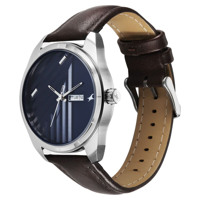 Fastrack Fleek Quartz Analog with Day and Date Blue Dial Leather Strap ...