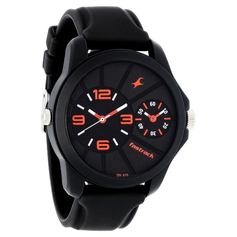 Fastrack Quartz Analog Black Dial Silicone Strap Watch for Guys