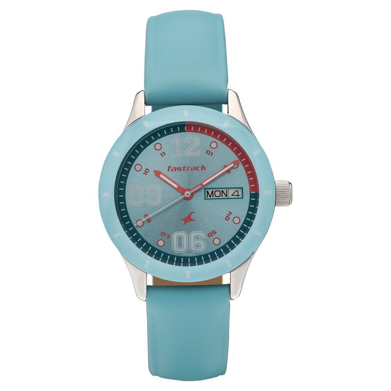 Fastrack Quartz Analog with Day and Date Blue Dial Leather Strap Watch ...
