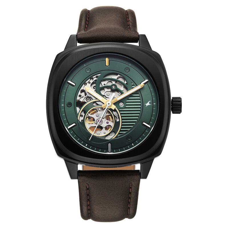 Buy Online Fastrack Automatics Collection Green Dial Brown Leather ...