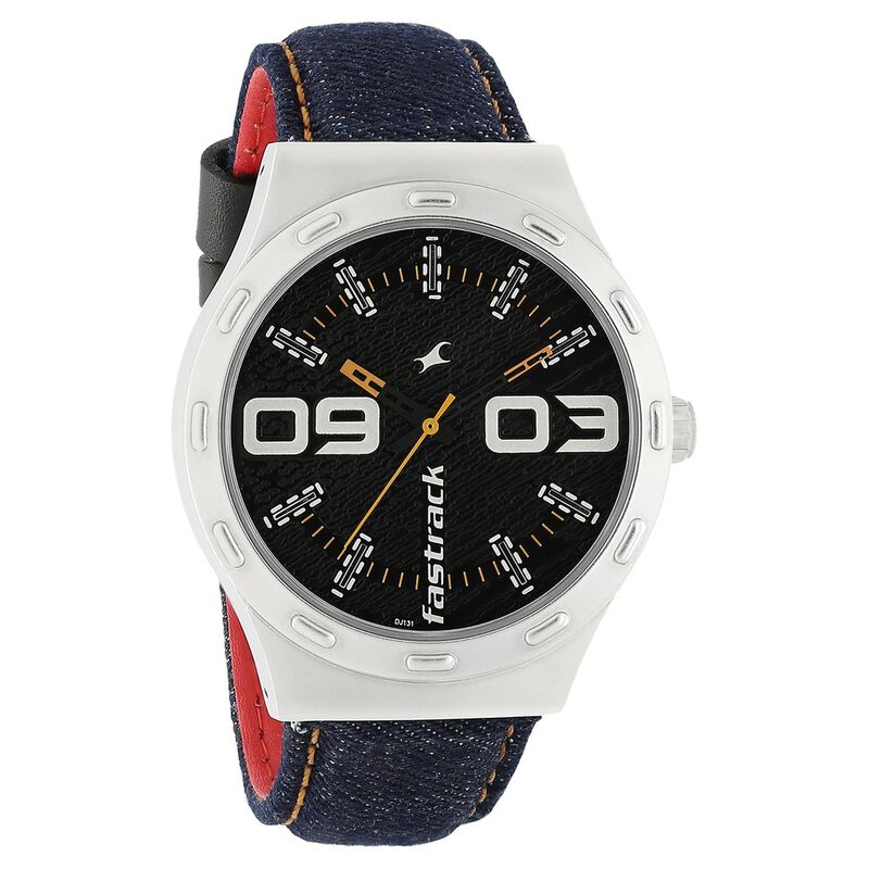 Fastrack Denim Quartz Analog Black Dial Denim Strap Watch for Guys