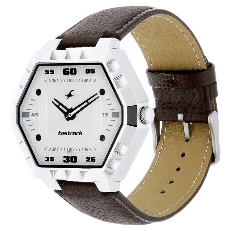 Fastrack Quartz Analog White Dial Leather Strap Watch for Guys