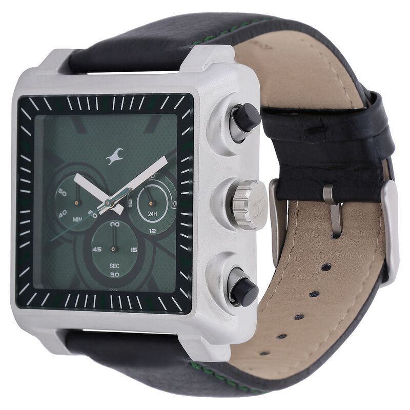 Fastrack Quartz Chronograph Green Dial Leather Strap Watch for Guys