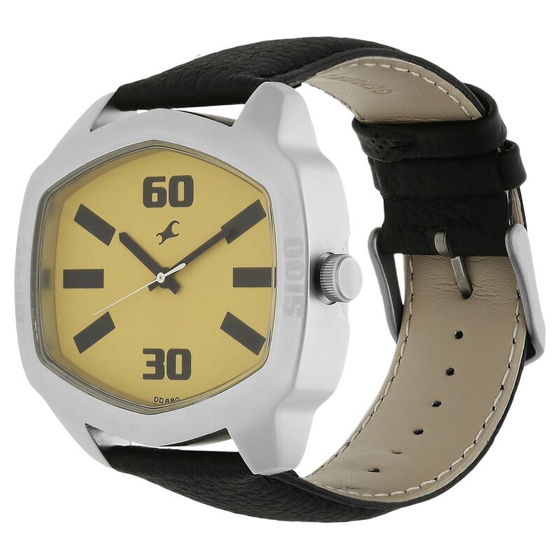 Fastrack Quartz Analog Yellow Dial Leather Strap Watch for Guys