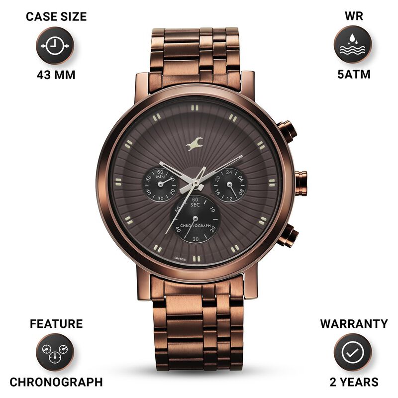 Fastrack Kronos Multifunction Brown Dial Stainless Steel Strap Watch ...