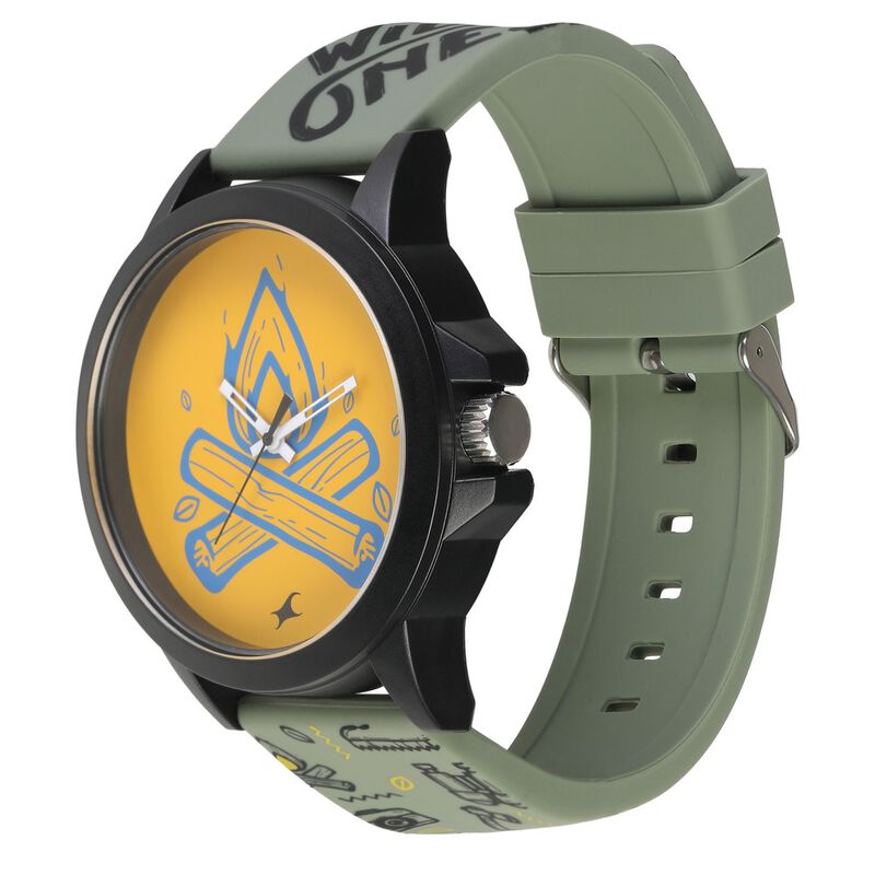 Fastrack Wicked Lines Quartz Analog Yellow Dial Silicone Strap Unisex Watch