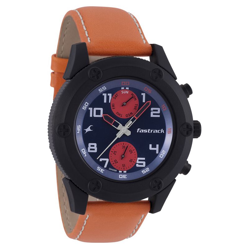 Buy Online Fastrack Modular Quartz Analog Blue Dial Leather Strap Watch ...