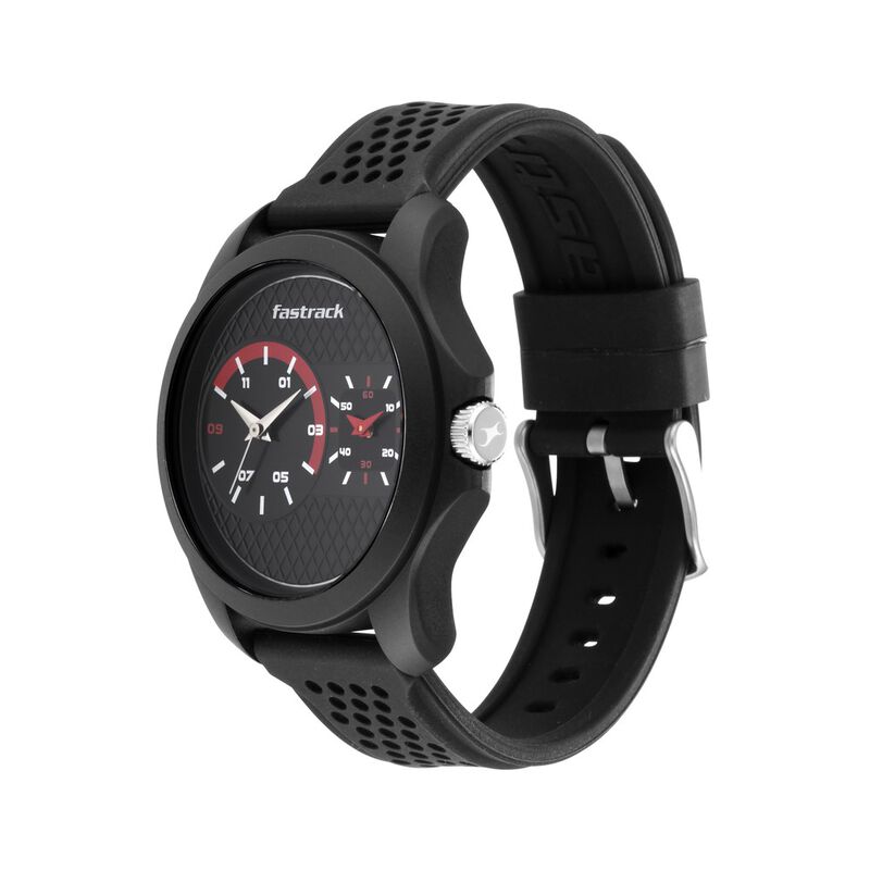 Fastrack Dual Time Quartz Analog Black Dial Silicone Strap Watch for Guys