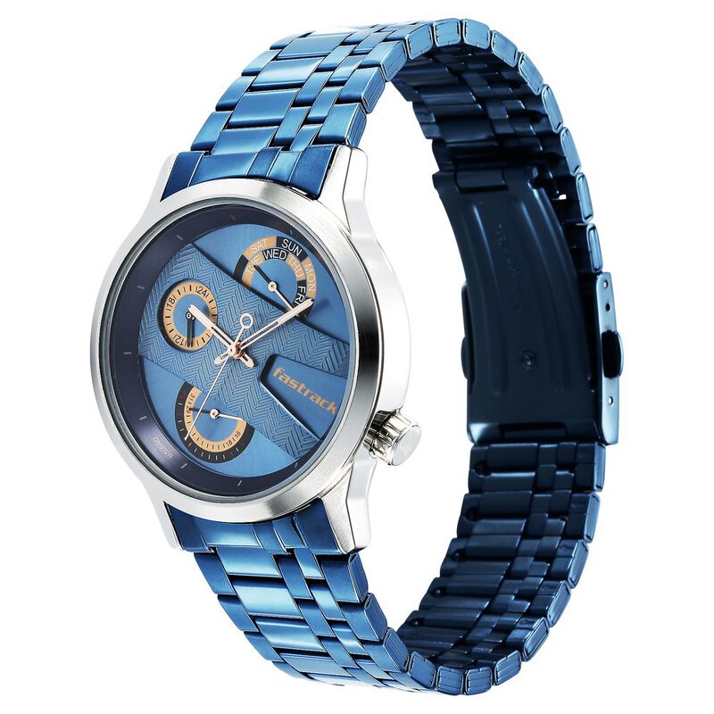 Fastrack Exuberant Quartz Analog Blue Dial Metal Strap Watch for Guys