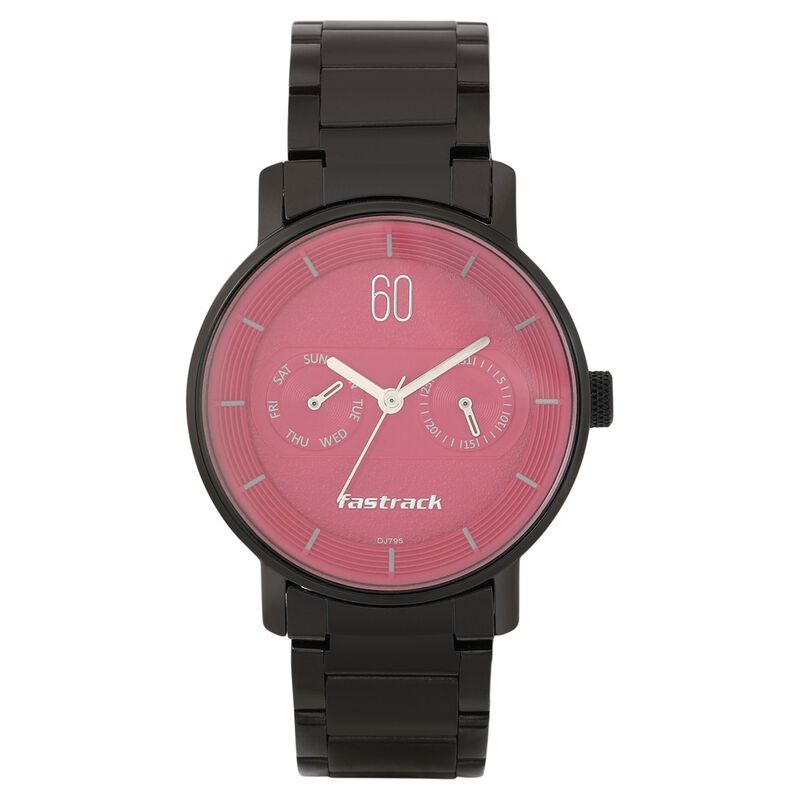 Fastrack Go Skate Quartz Analog with Day and Date Pink Dial Stainless ...