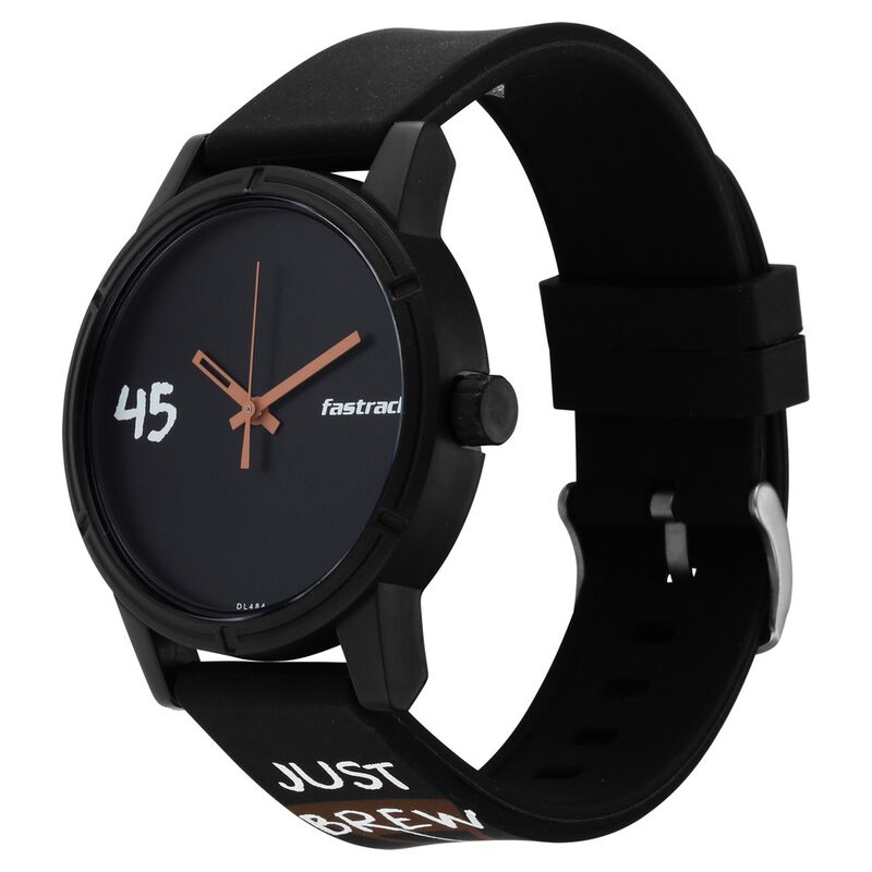Fastrack Tees Quartz Analog Black Dial Silicone Strap Watch for Guys
