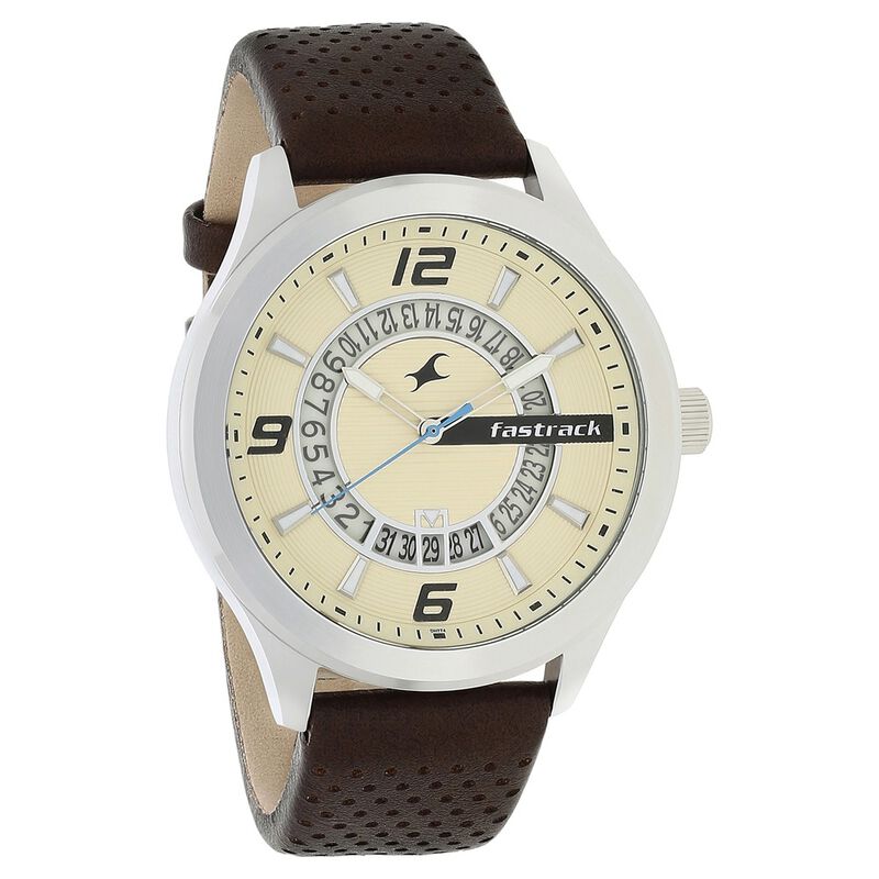 Fastrack Loopholes Quartz Analog with Date Beige Dial Leather Strap ...