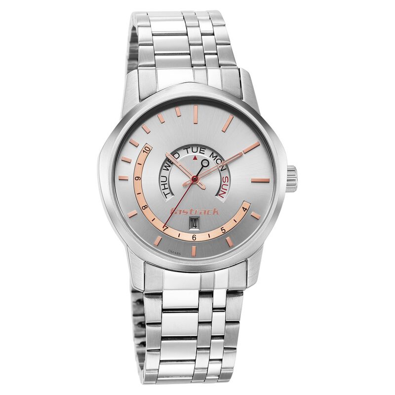 Fastrack Exuberant Quartz Analog with Day and Date Silver Dial Metal ...