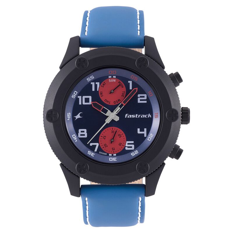 Fastrack Modular Quartz Analog Blue Dial Leather Strap Watch for Guys