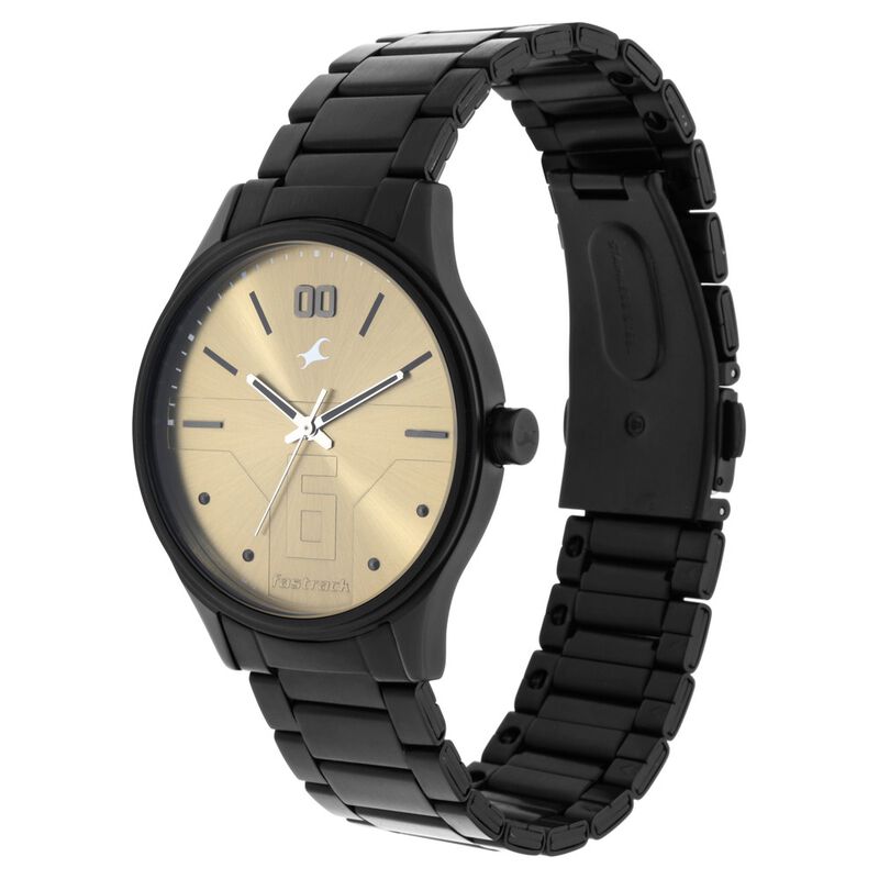 Fastrack Bare Basics Quartz Analog Golden Dial Stainless Steel Strap ...