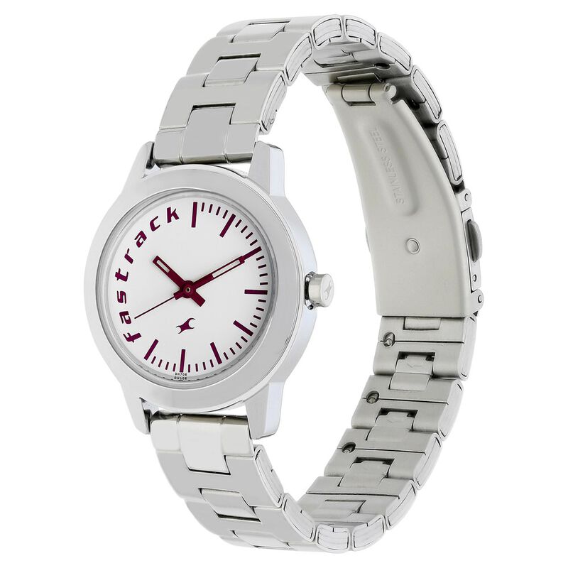 Fastrack Quartz Analog White Dial Stainless Steel Strap Watch for Girls