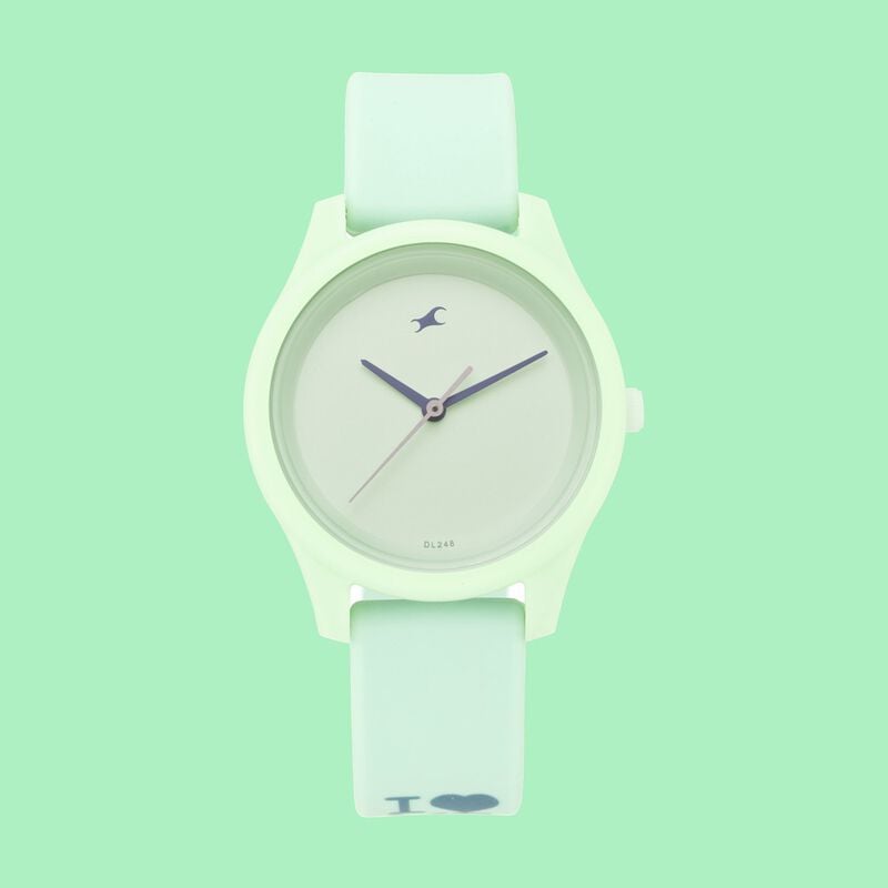 Fastrack Monochrome Quartz Analog Green Dial Silicone Strap Watch for Girls