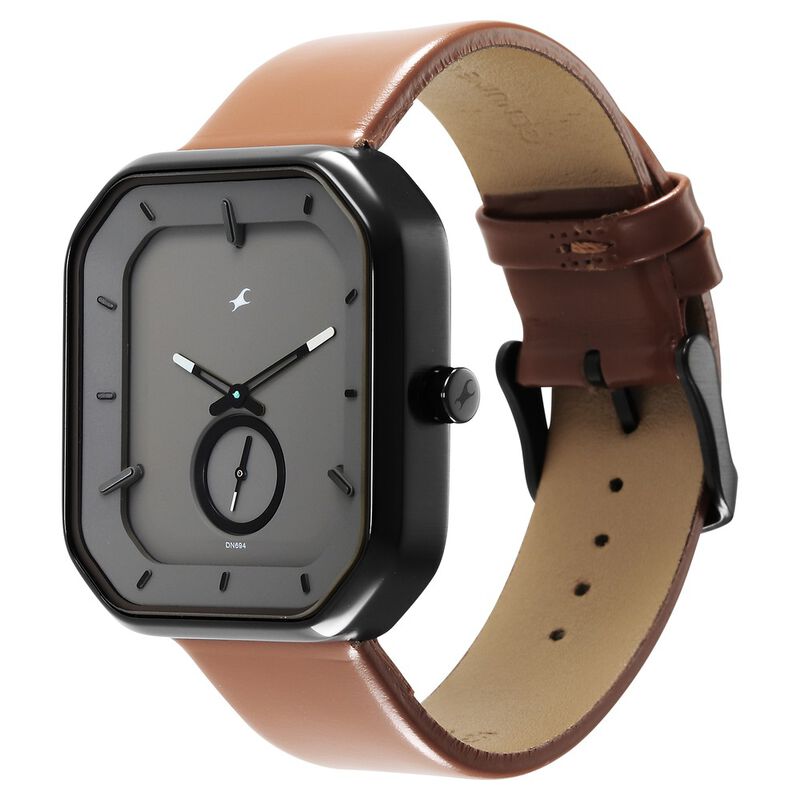 Fastrack After Dark Grey Dial Leather Strap Watch for Guys