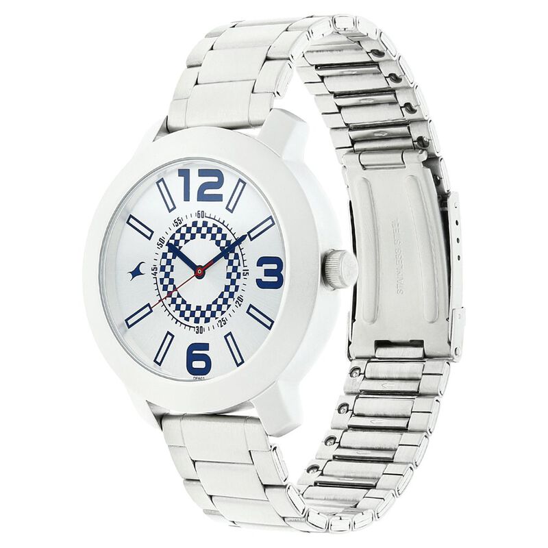 Fastrack Quartz Analog Silver Dial Stainless Steel Strap Watch for Guys