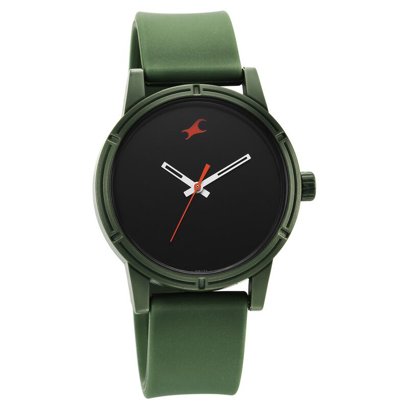 Fastrack Tees Quartz Analog Black Dial Silicone Strap Watch for Guys