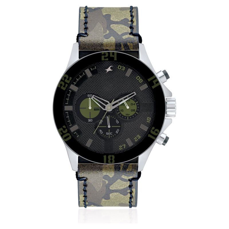Buy Online Fastrack Quartz Chronograph Black Dial Leather Strap Watch ...