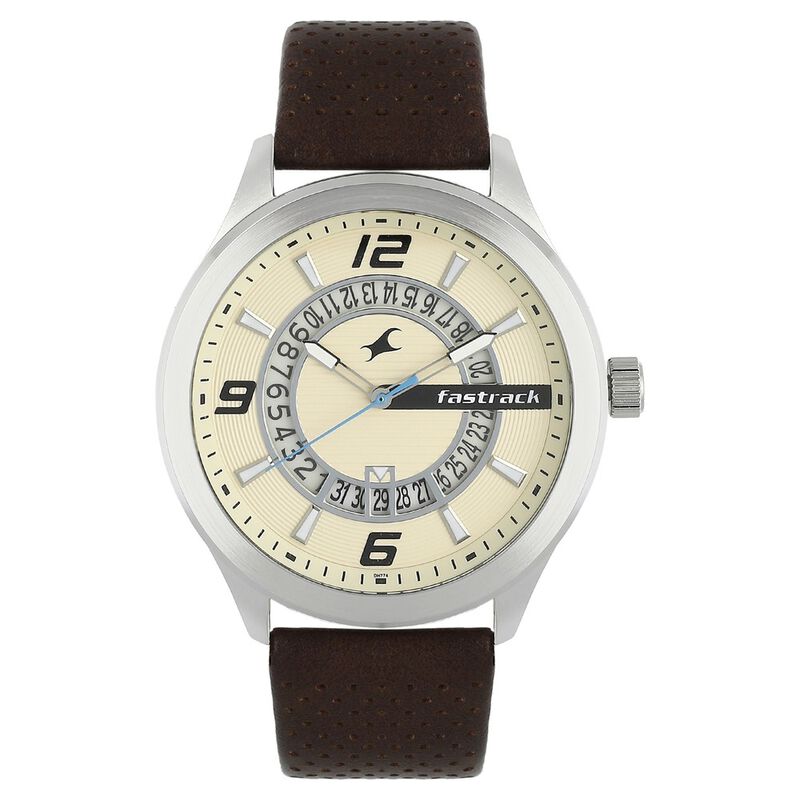 Buy Online Fastrack Loopholes Quartz Analog with Date Beige Dial ...