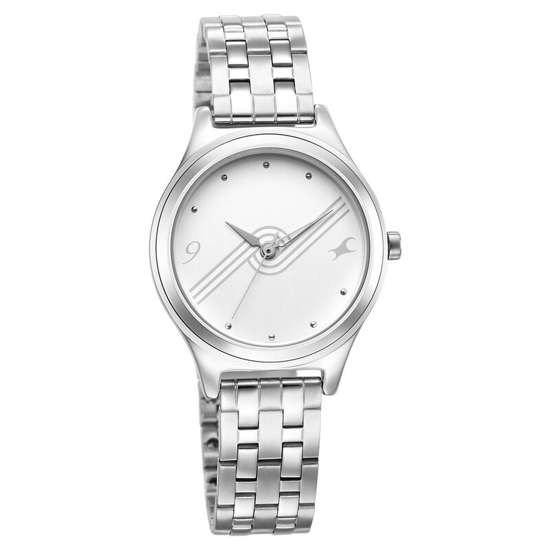 Fastrack Stunners White Dial Metal Strap Watch for Girls