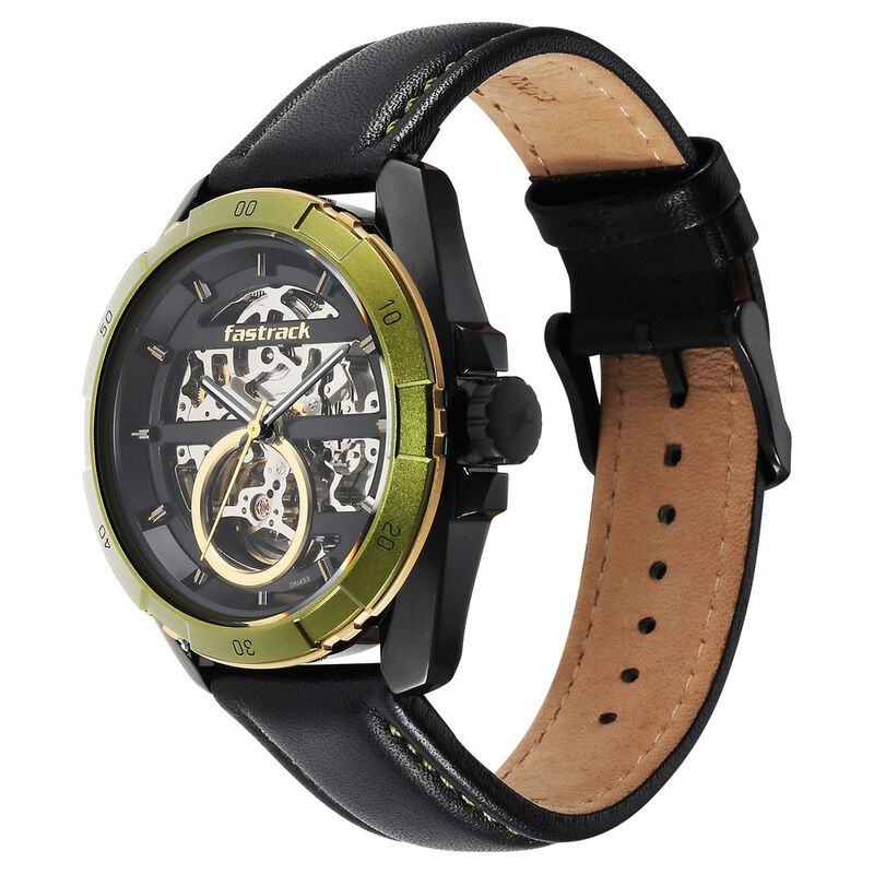 Fastrack Automatics Black Dial Leather Strap Watch for Guys