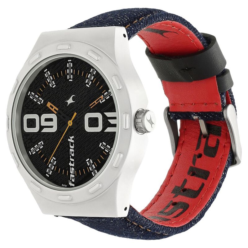 Fastrack Denim Quartz Analog Black Dial Denim Strap Watch for Guys