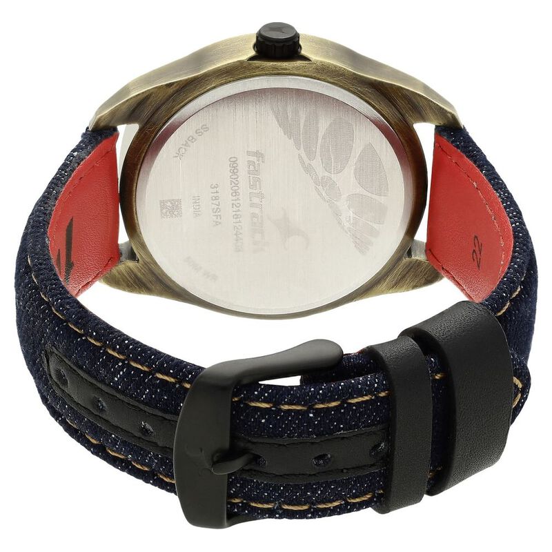 Fastrack Denim Quartz Analog White Dial Denim Strap Watch for Guys