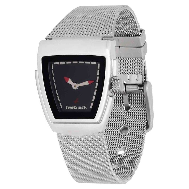 Fastrack Quartz Analog Black Dial Stainless Steel Strap Watch for Girls