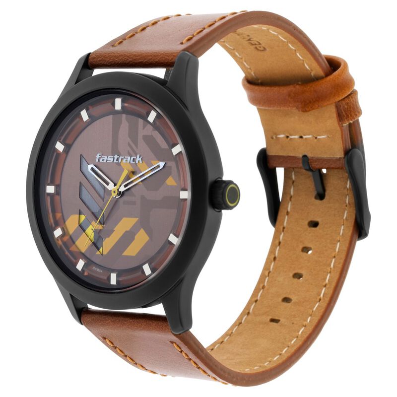 Fastrack Gamify Quartz Analog Brown Dial Leather Strap Watch for Guys