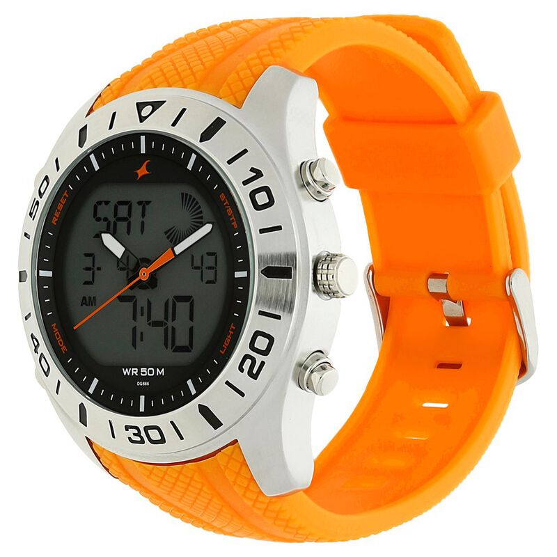 Fastrack Quartz Analog Digital Grey Dial Silicone Strap Watch for Guys