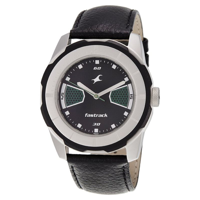 Fastrack Quartz Analog Black Dial Leather Strap Watch for Guys