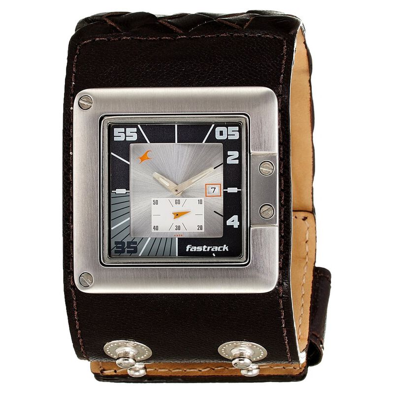Buy Online Fastrack Quartz Analog Silver Dial Leather Strap Watch for ...