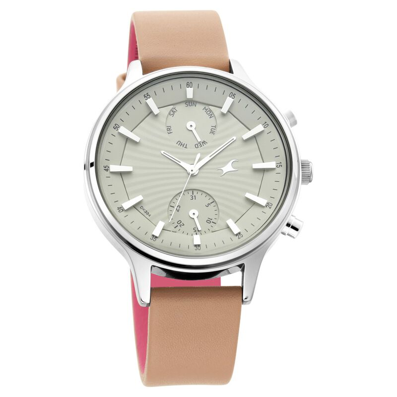 Fastrack Ruffles Quartz Multifunction Beige Dial Leather Strap Watch ...