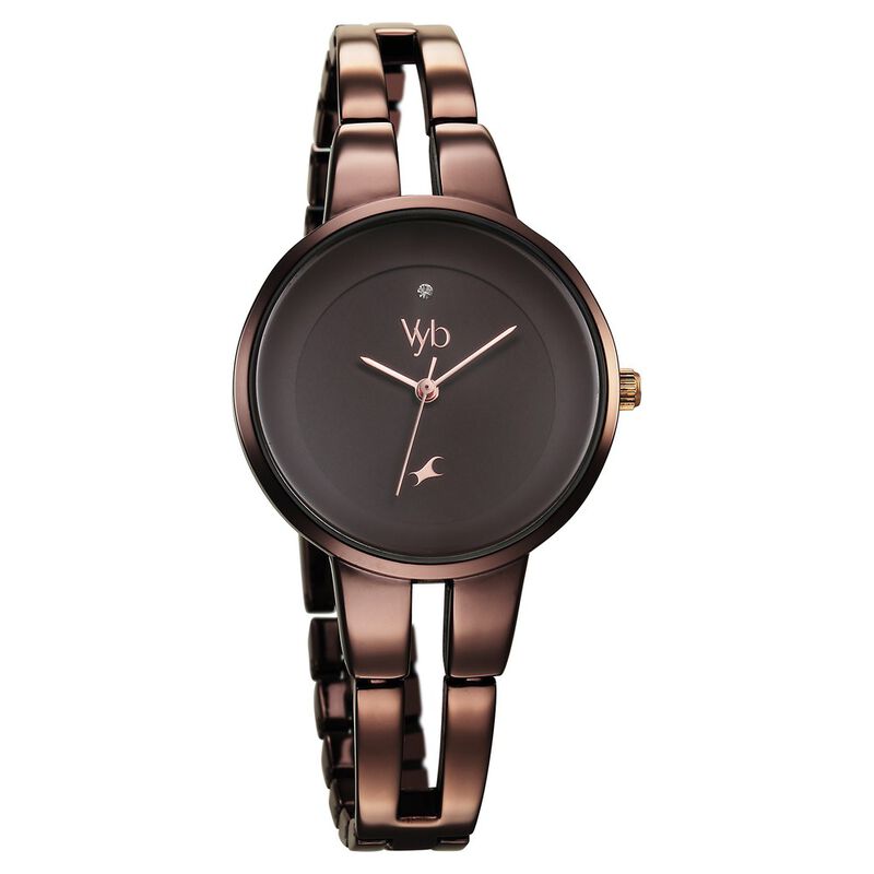Fastrack Vyb Halo Quartz Analog Brown Dial Metal Strap Watch for Girls