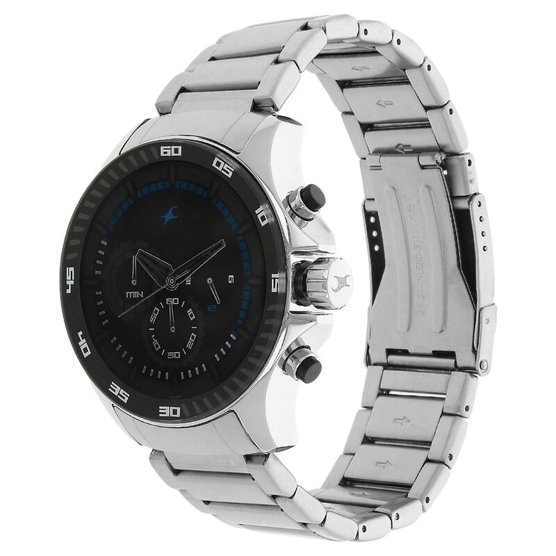 Fastrack Big Time Quartz Chronograph Black Dial Stainless Steel Strap ...